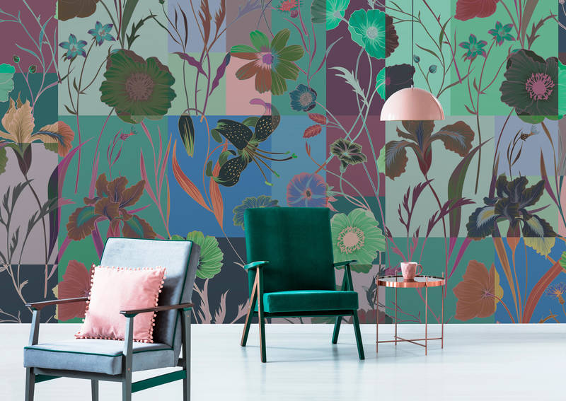 Floral Patchwork s - Green - Custom Sized Wallpaper Mural (per m2 ...