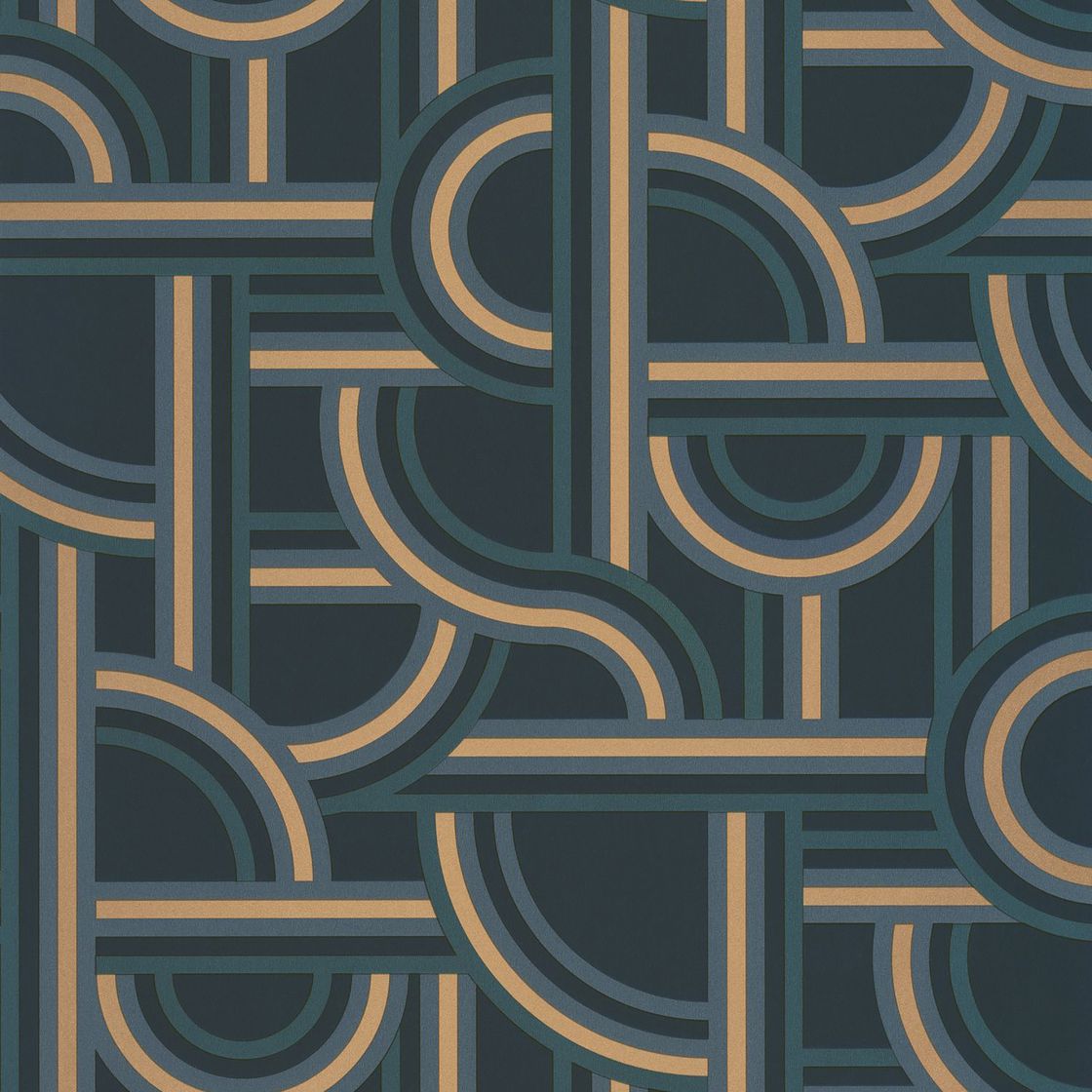 Sample - Impass Art Deco Wallpaper - Blue/Gold – The Inside