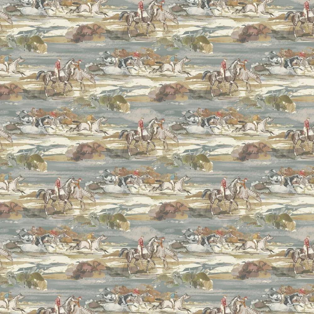 Morning Gallop Wallpaper - Mulberry - Blue/Sand – The Inside